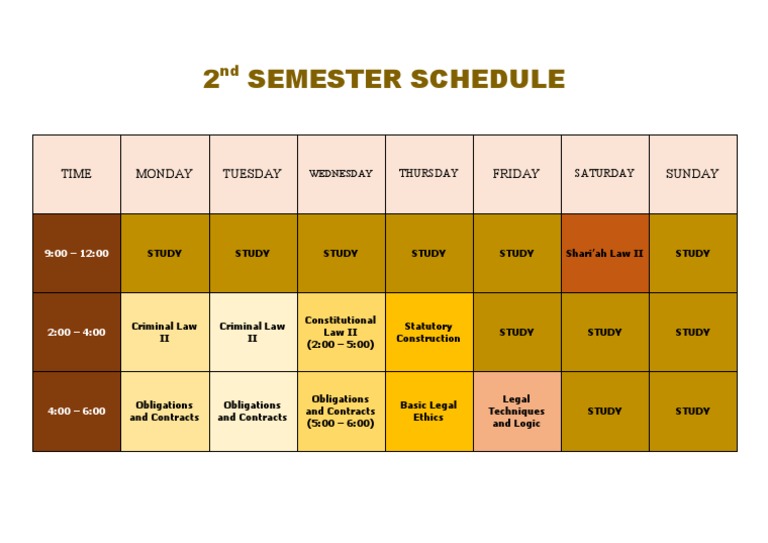 2nd Semester Law Course Schedule | PDF