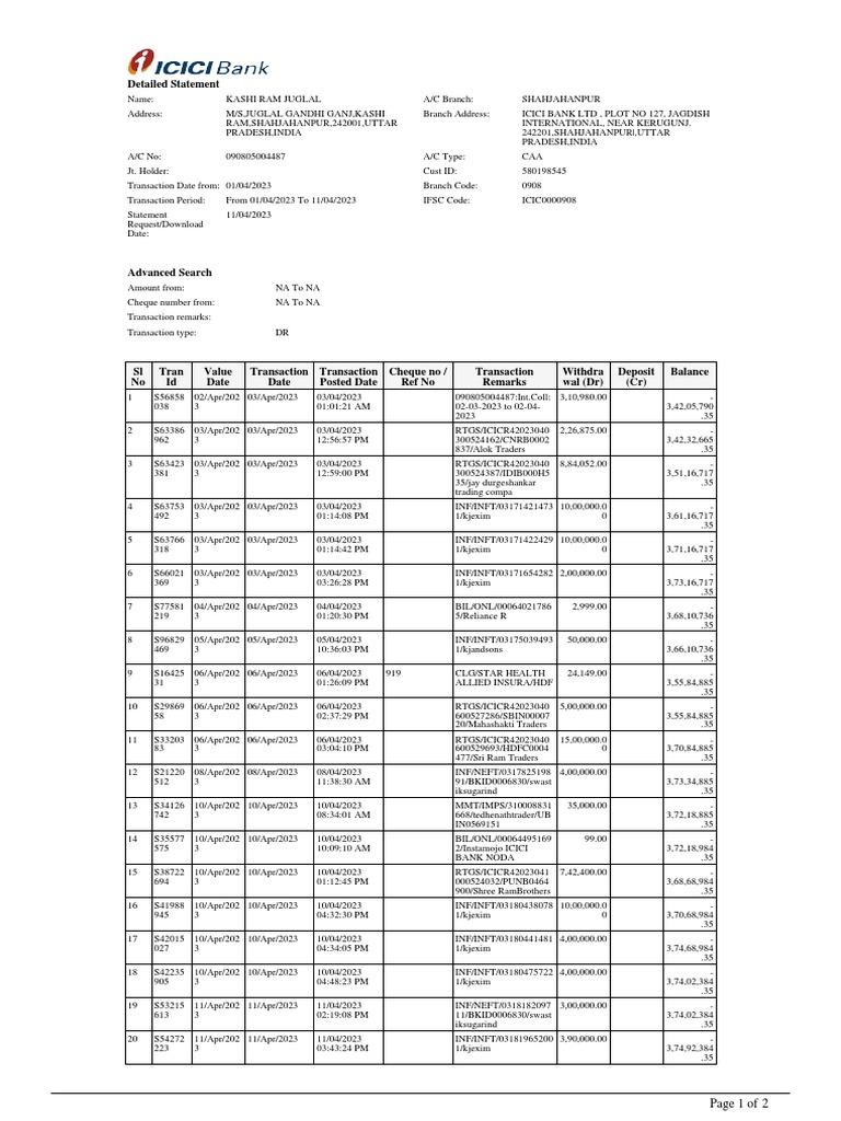 Detailed Statement | PDF | Payments | Banks