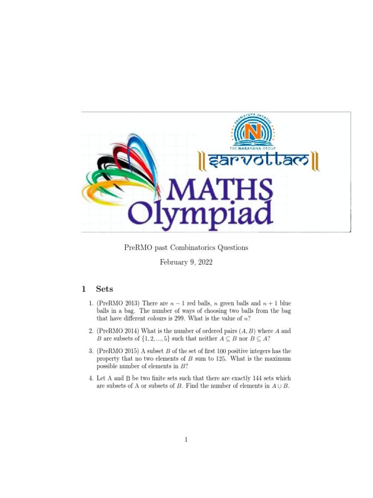 Set of Past RMO Questions in combinatorics | PDF