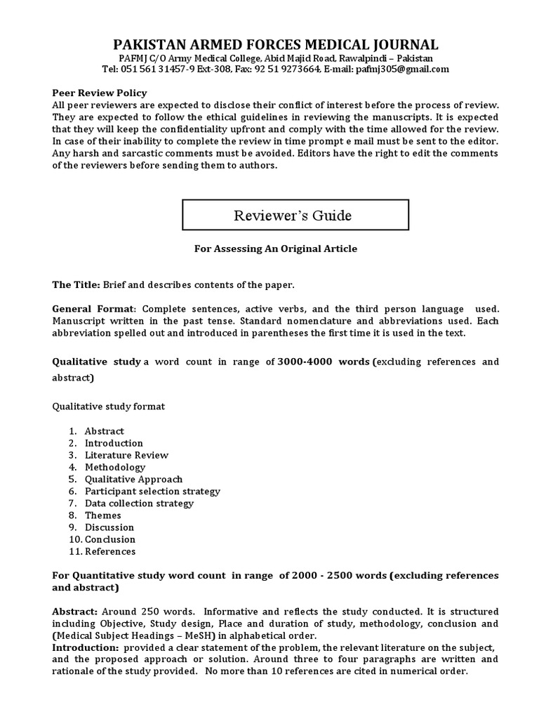 PAFMJ Reviewer's Proforma Original Article (1) | PDF