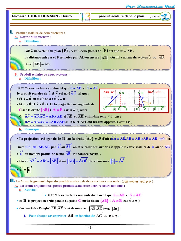 Le Produit Scalaire Cours 1 (1) | PDF