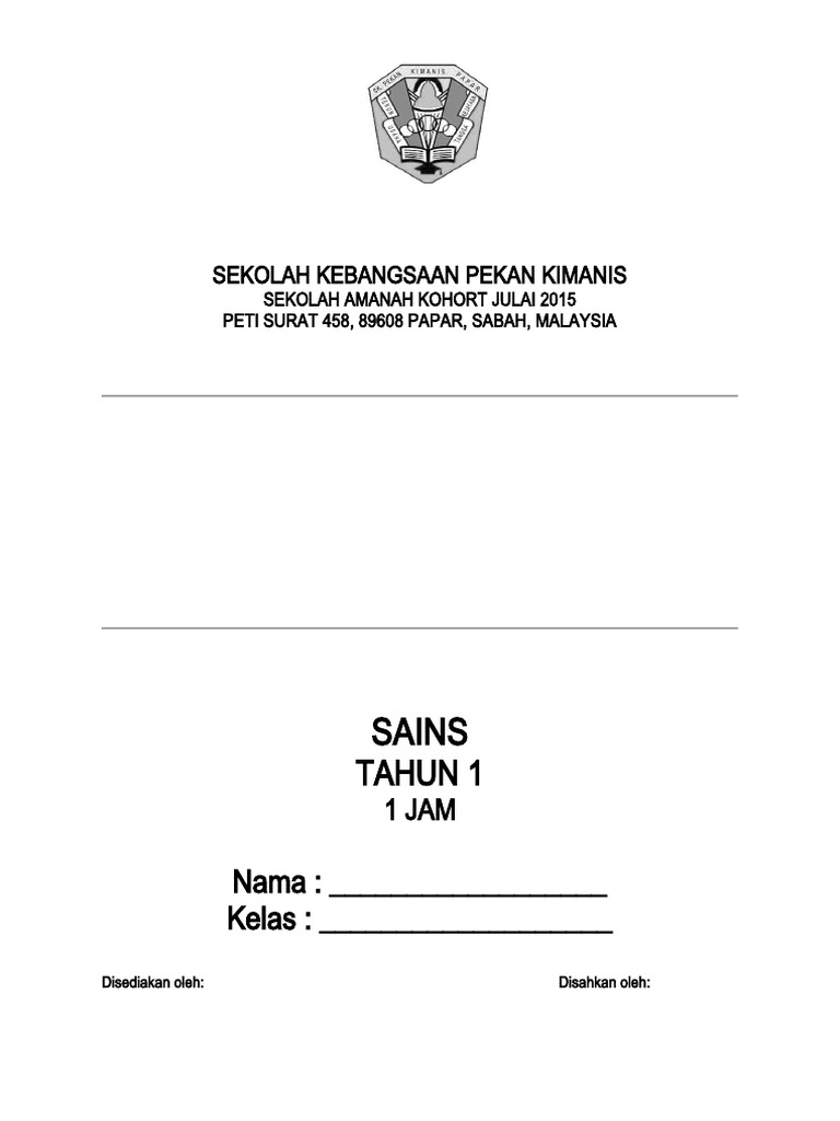 Cover Pentaksiran Sumatif SAINS Tahun 1 SEKOLAH KEBANGSAAN PEKAN ...