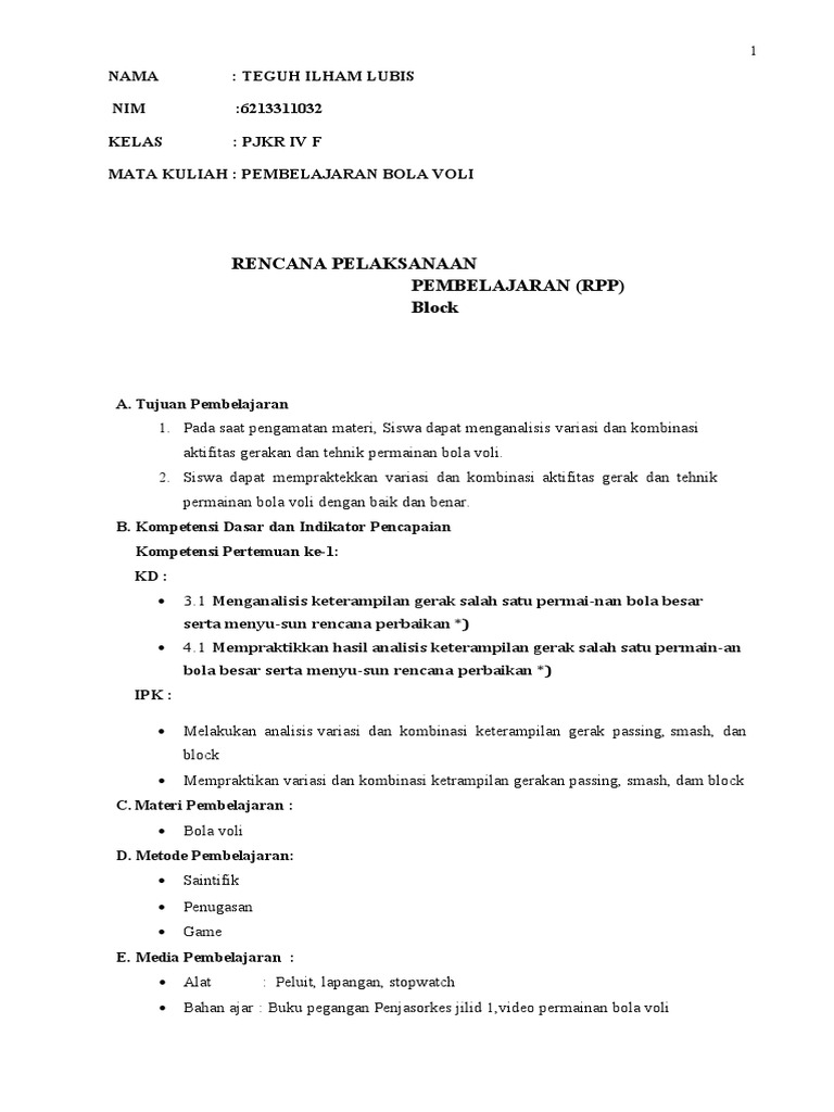 RPP Block Bola Voli | PDF
