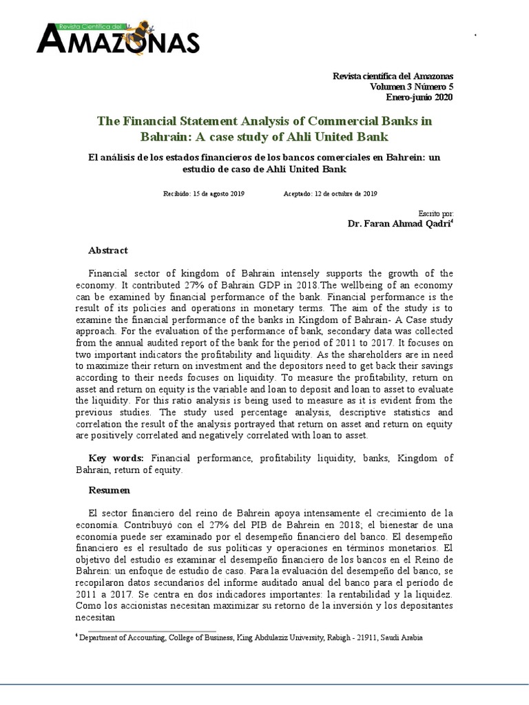 The Financial Statement Analysis of Commercial Banks in Bahrain A Case ...