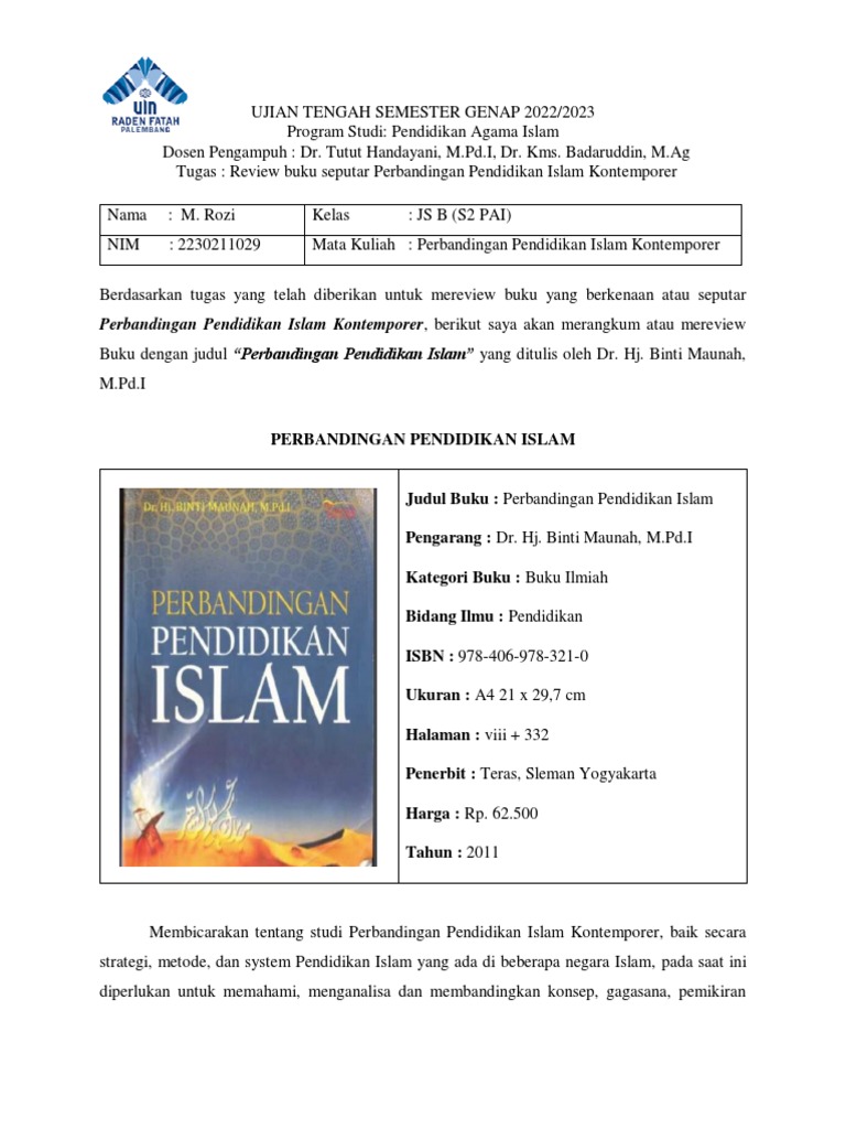 M. Rozi - Uts MK Perbandingan Pendidikan Islam Kontemporer | PDF | Ilmu Sosial