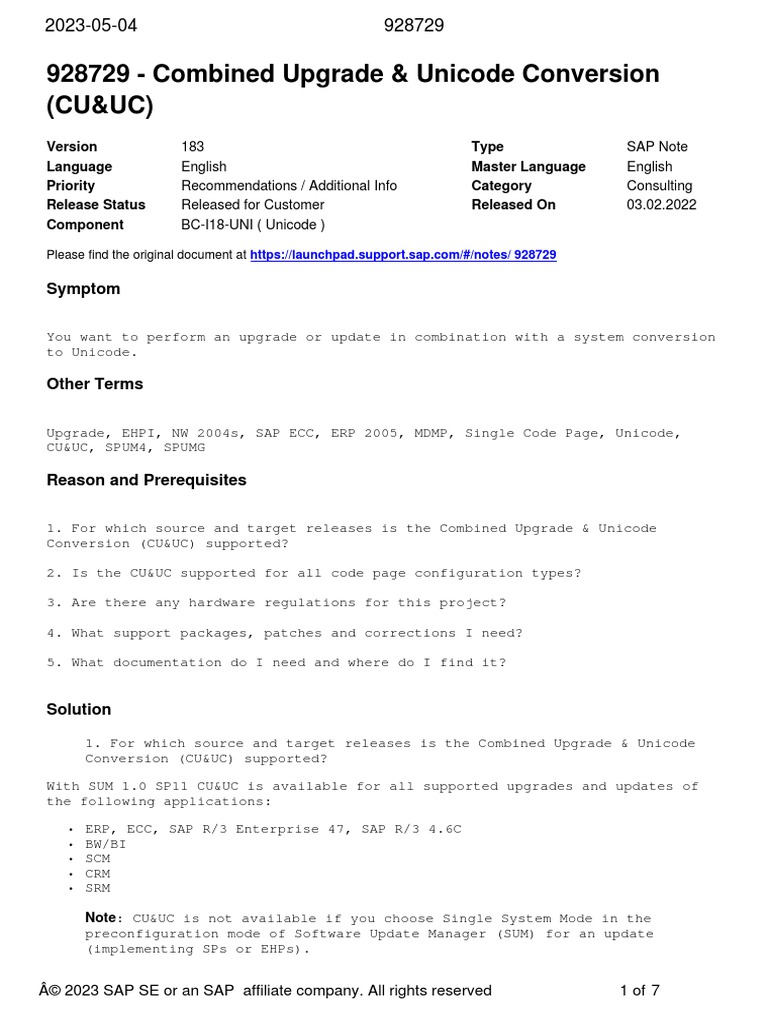 Combined Upgrade & Unicode Conversion (CU&UC) | PDF