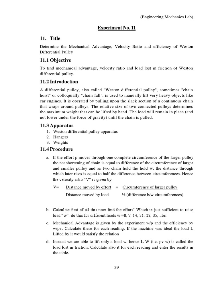 Engg. Mech-Lab Manual 2023-40-42, Experiment 11 | PDF | Machines | Mechanics