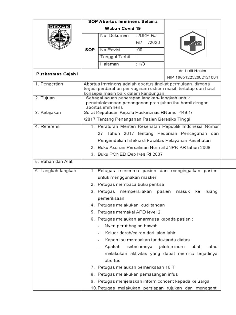 Sop Abortus Imminens Covid | PDF
