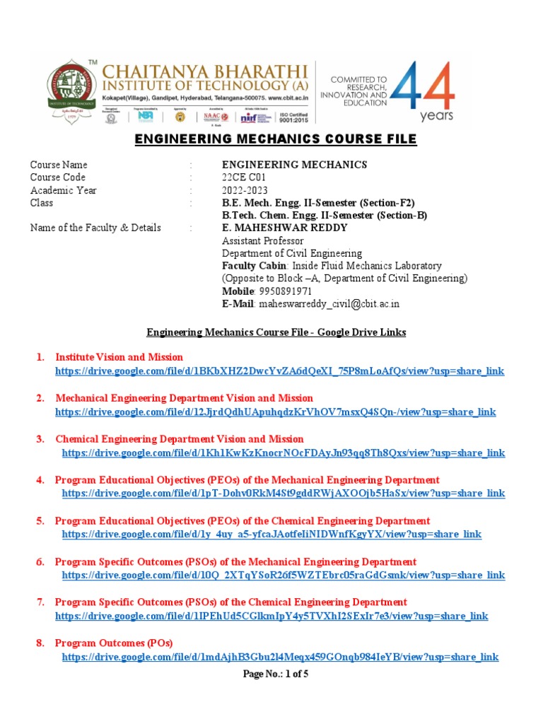 Engineering Mechanics Course Work File | PDF | Engineering | Mechanics