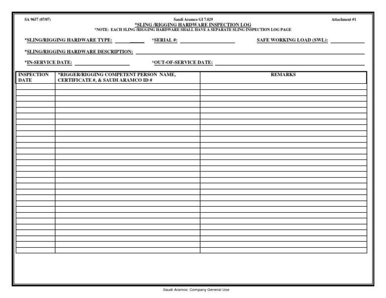 Sling Inspection Log for Aramco | PDF | Computers