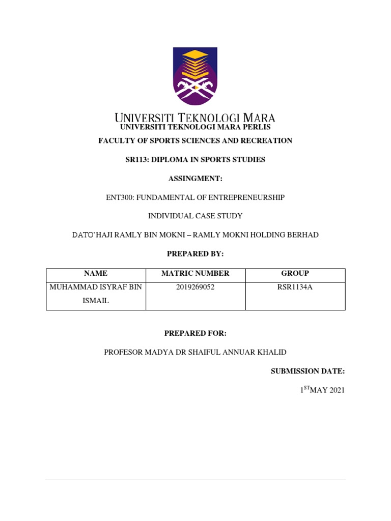 Muhammad Isyraf Bin Ismail - 2019269052 - Rsr1134a - Individual Assingment Case Study Ent 300 ...