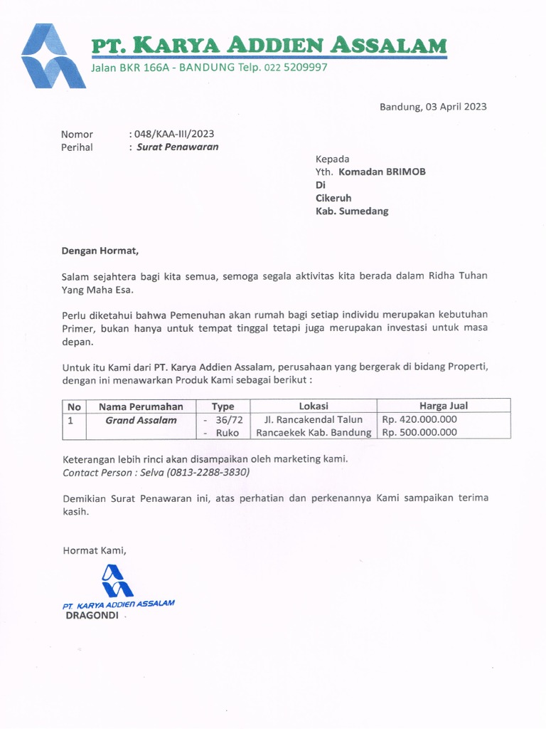 surat penawaran asalam | PDF