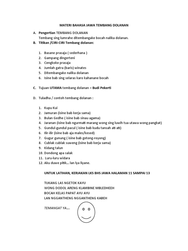 Materi Tembang Dolanan Bahasa Jawa | PDF