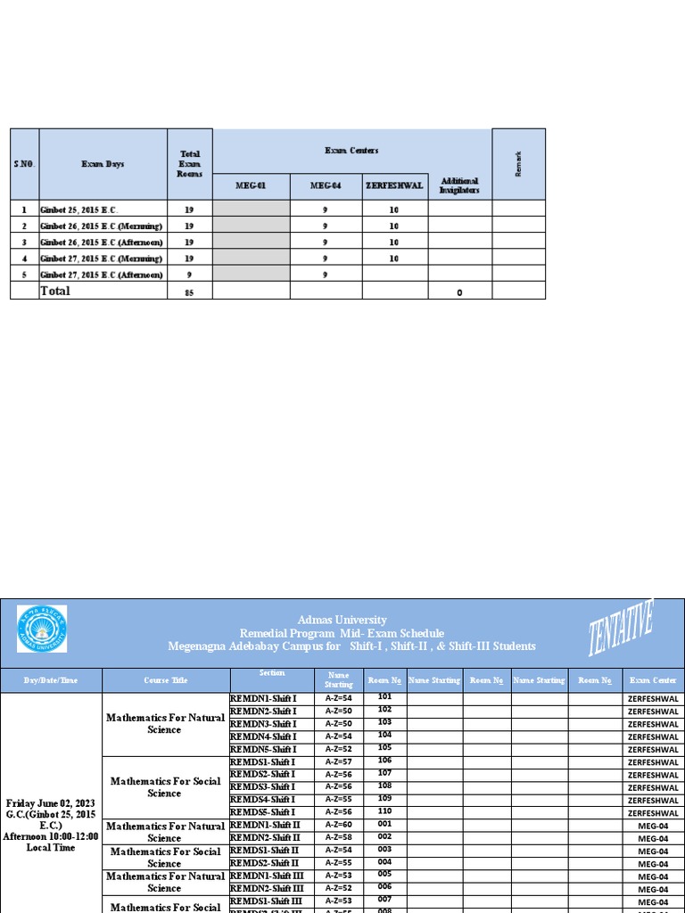 Remedial Mid-Exam Schedule | PDF | Science | Observation