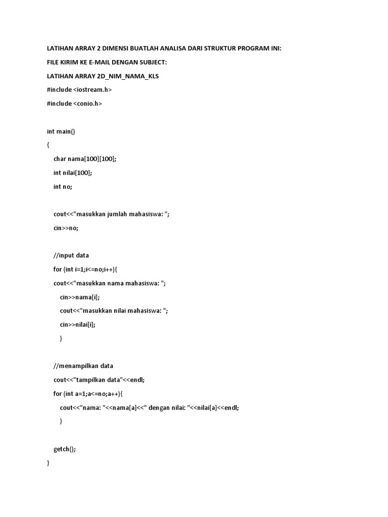 LATIHAN ARRAY 2 DIMENSI | PDF | Computer Programming | Software Engineering