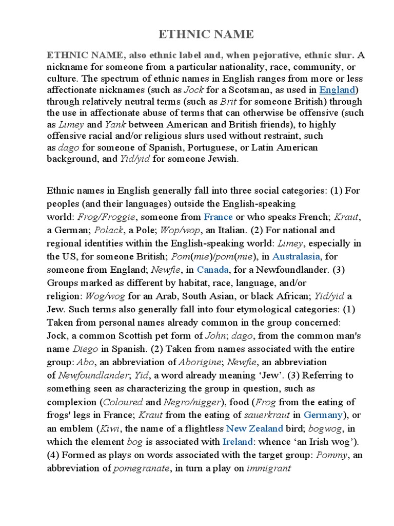 Ethnic Name | PDF | Lexicology | Ethnicity