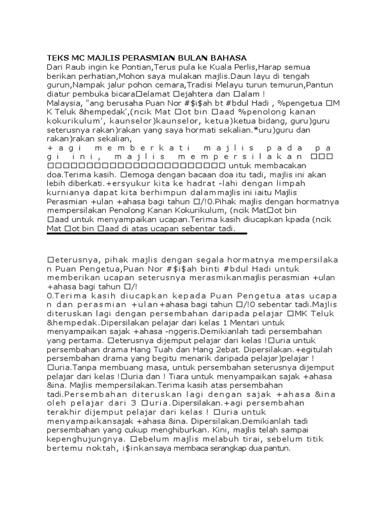 Teks MC Majlis Perasmian Bulan Bahasa | PDF