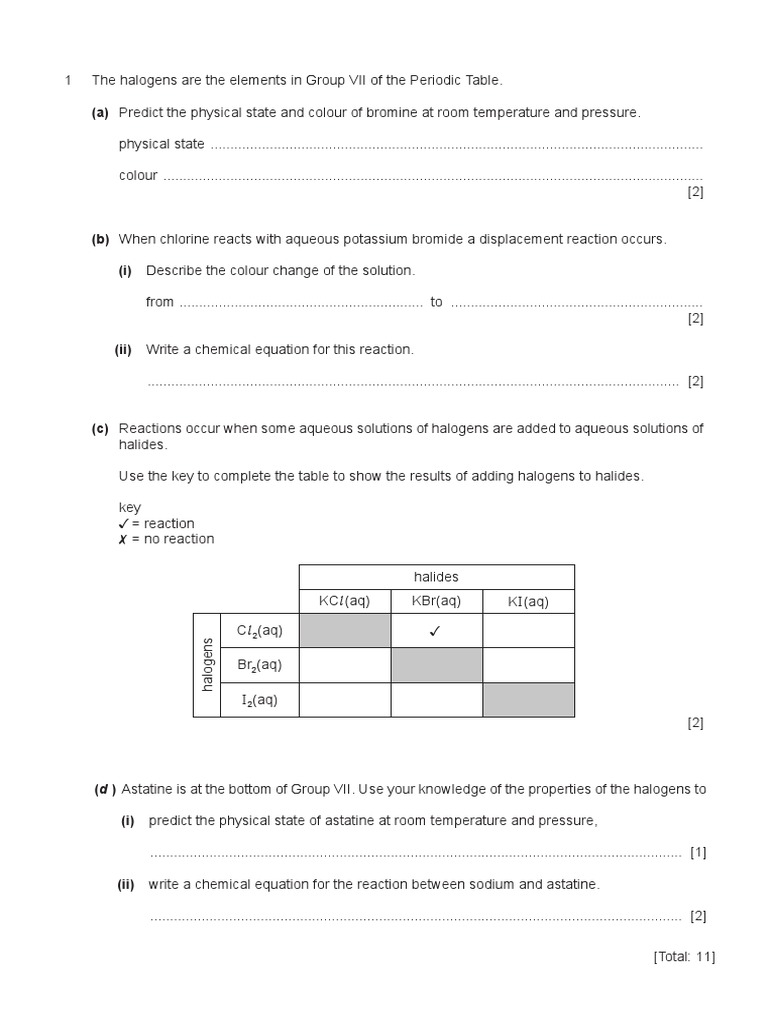 Chlorine-Bromide Reaction Insights | PDF | Chemistry | Atoms