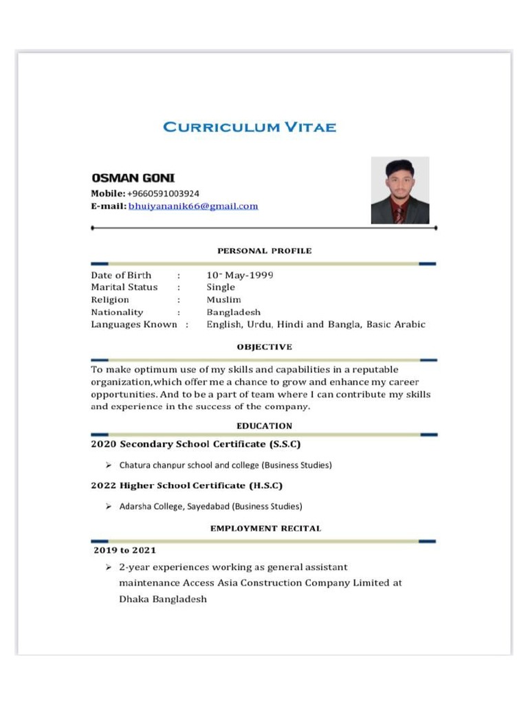 CV of Osman Goni | PDF