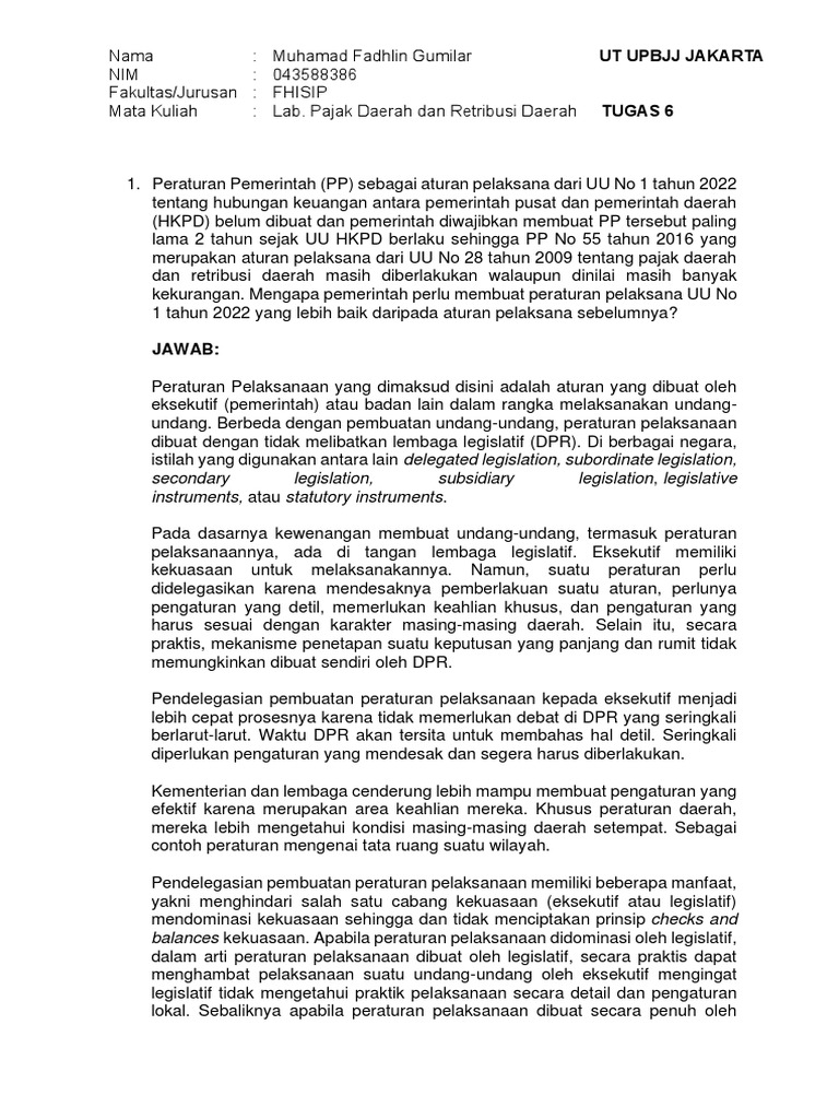 Tugas 6 PDRD - Muhamad Fadhlin Gumilar - 043588386 - D3 Perpajakan - Ut Upbjj Jakarta | PDF ...