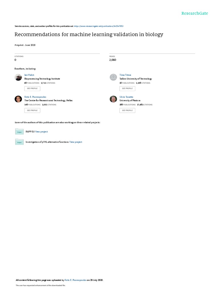 Recommendations For Machine Learning Validation in | PDF | Machine Learning | Cross Validation ...