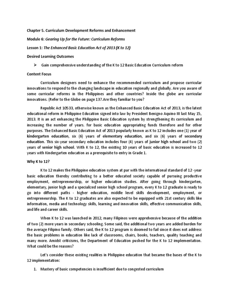 SChapter 5 Curriculum Development Reforms and Enhancement | PDF ...