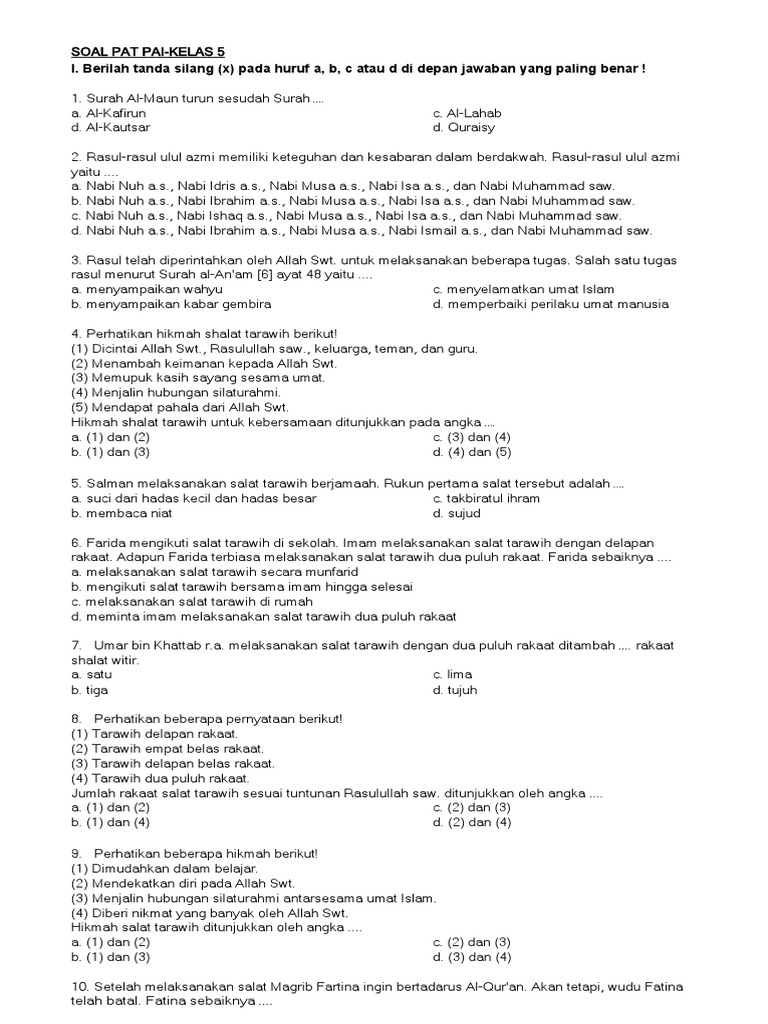 Soal PAT-PAI - Kelas 5 Semester 2 Tahun Ajaran 2022-2023 | PDF | Seni & Disiplin Bahasa | Kajian ...