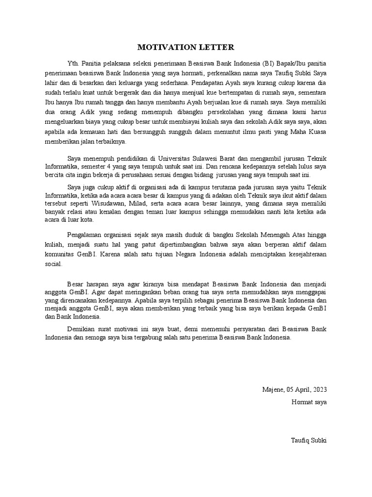 Motivation Letter | PDF