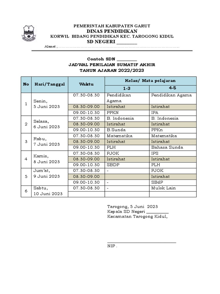 Contoh Jadwal PSAT Kur 13 Dan Kurmer | PDF