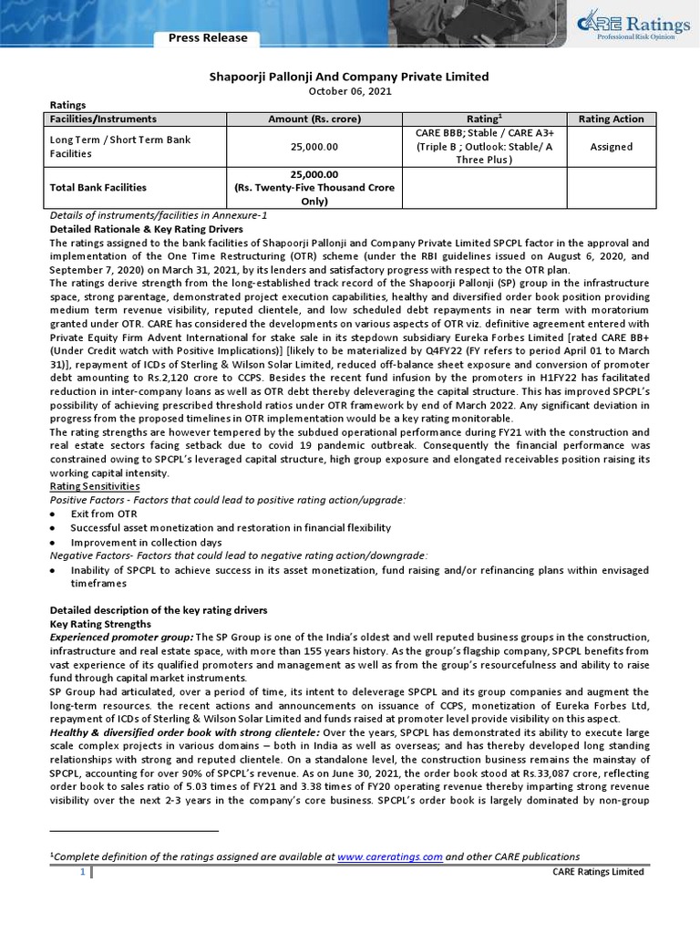 Shapoorji Pallonji and Company Private Limited | PDF | Debt | Loans