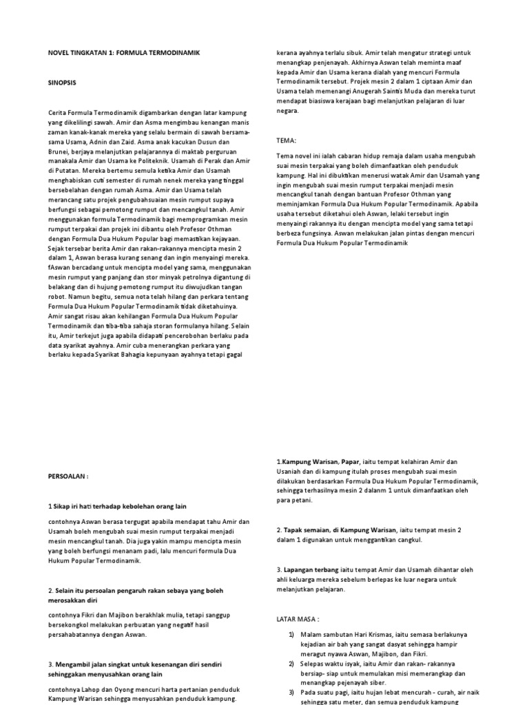 NOVEL TINGKATAN 1 Formula Termodinamik | PDF
