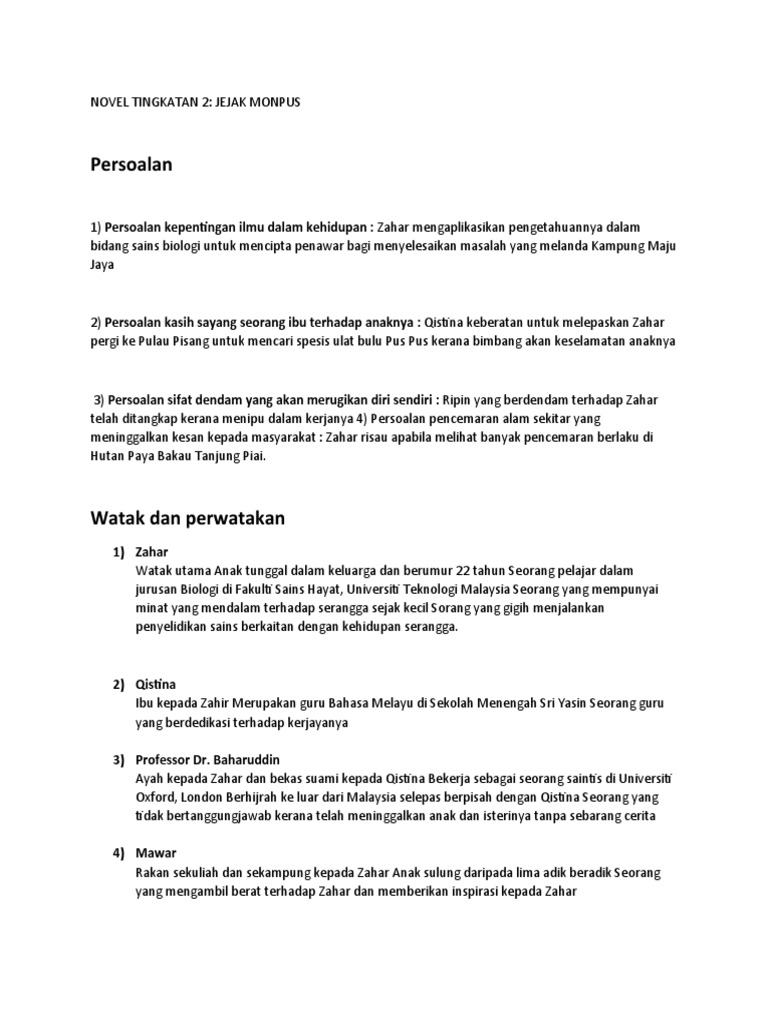 NOVEL TINGKATAN 2 Jejak Monpus | PDF