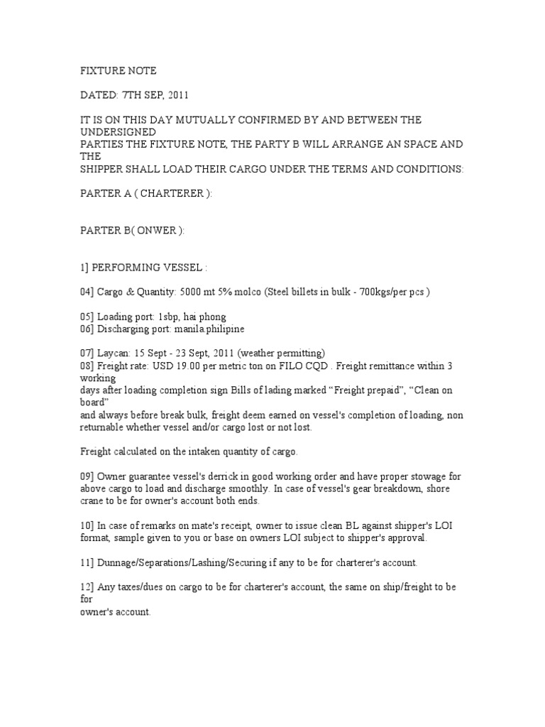 Fixture Note | PDF | Cargo | Port
