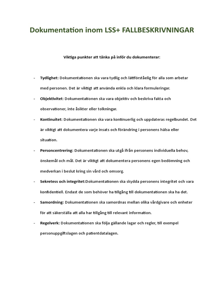 Dokumentation Inom Lss +fallbeskrivningar | PDF