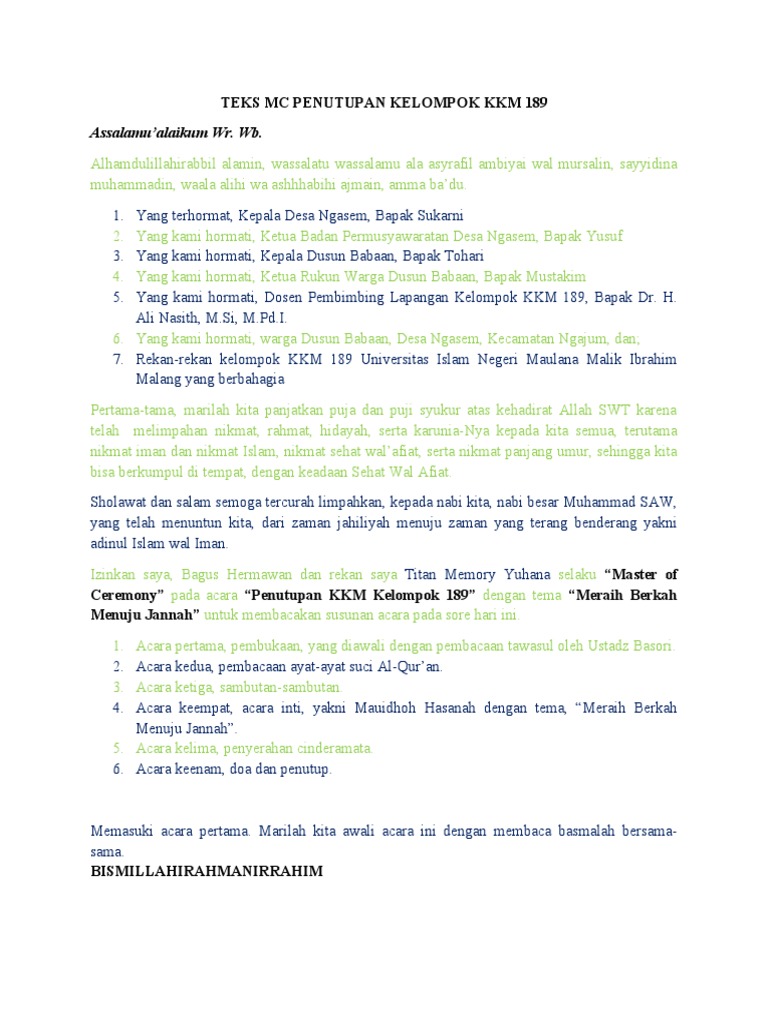 Teks MC Penutupan | PDF