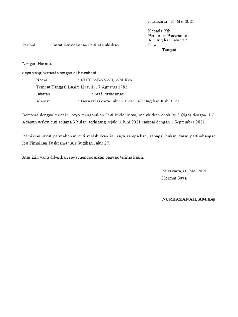 Surat Permohonan Cuti Melahirkan Pdf 