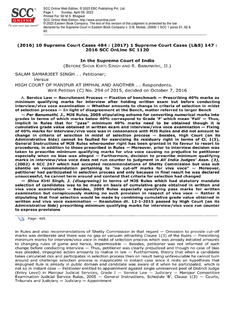 2016 10 SCC 484 | PDF | Judiciaries | National Supreme Courts
