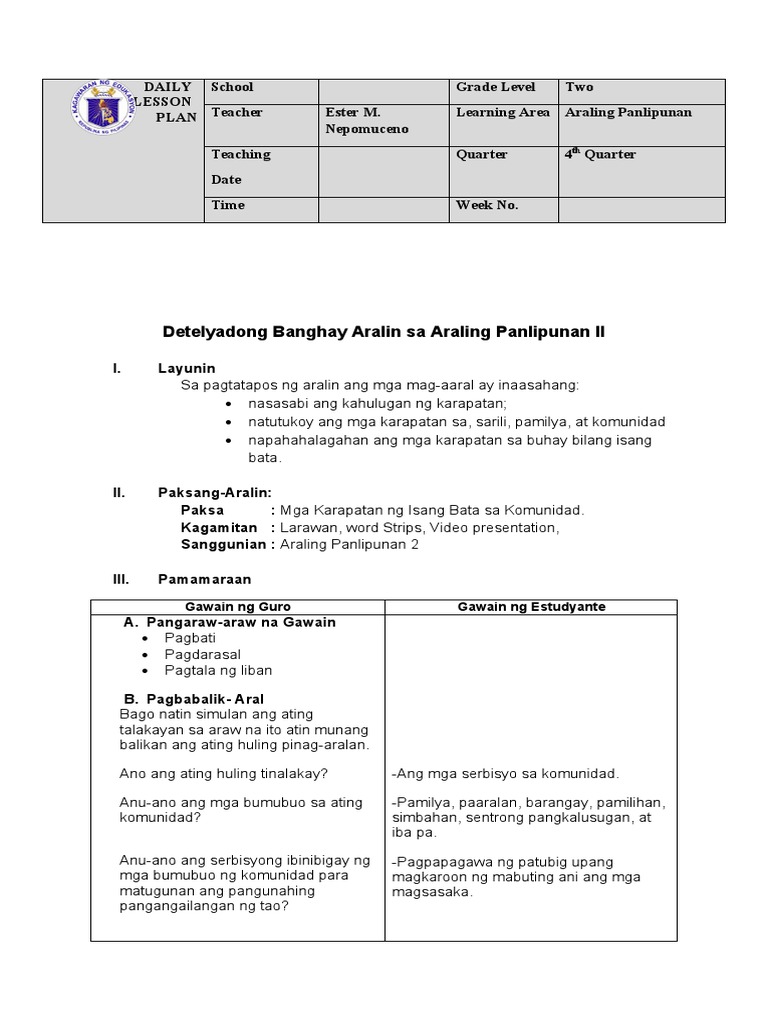 A. Lesson Plan (Karapatan Ng Bata Sa Komunidad) | PDF