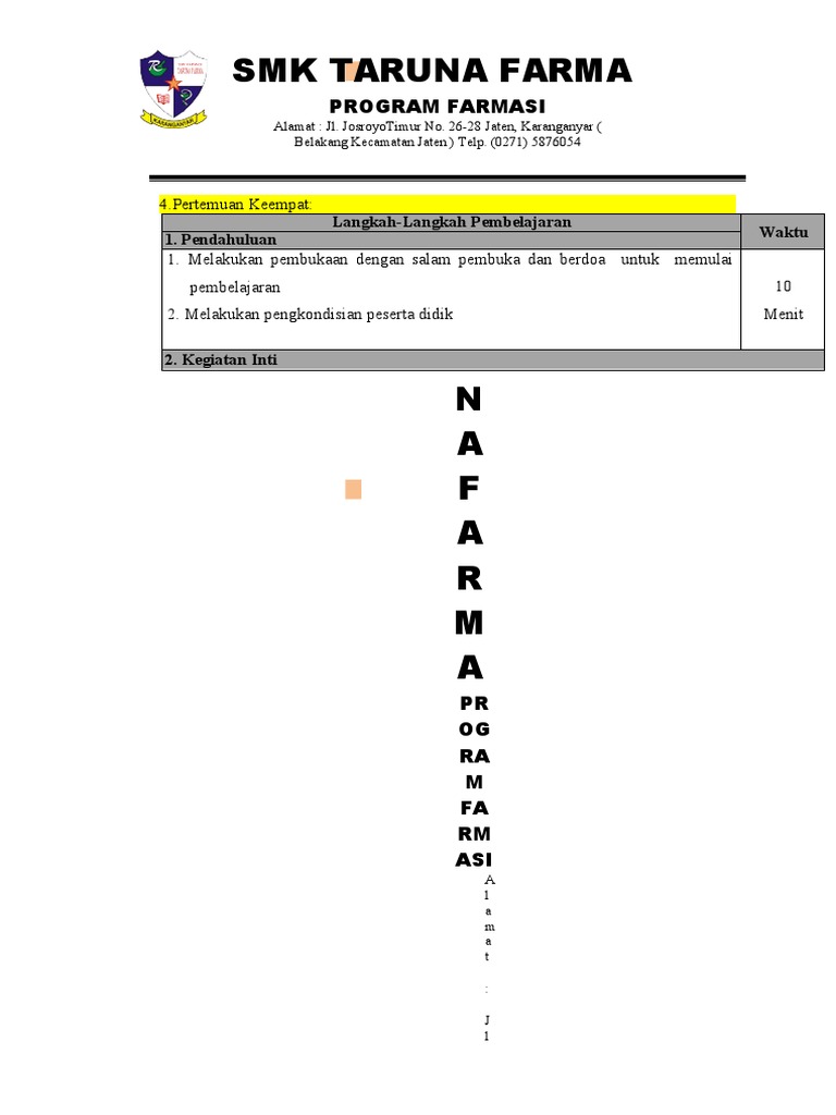 SMK Taruna Farma: Program Farmasi | PDF