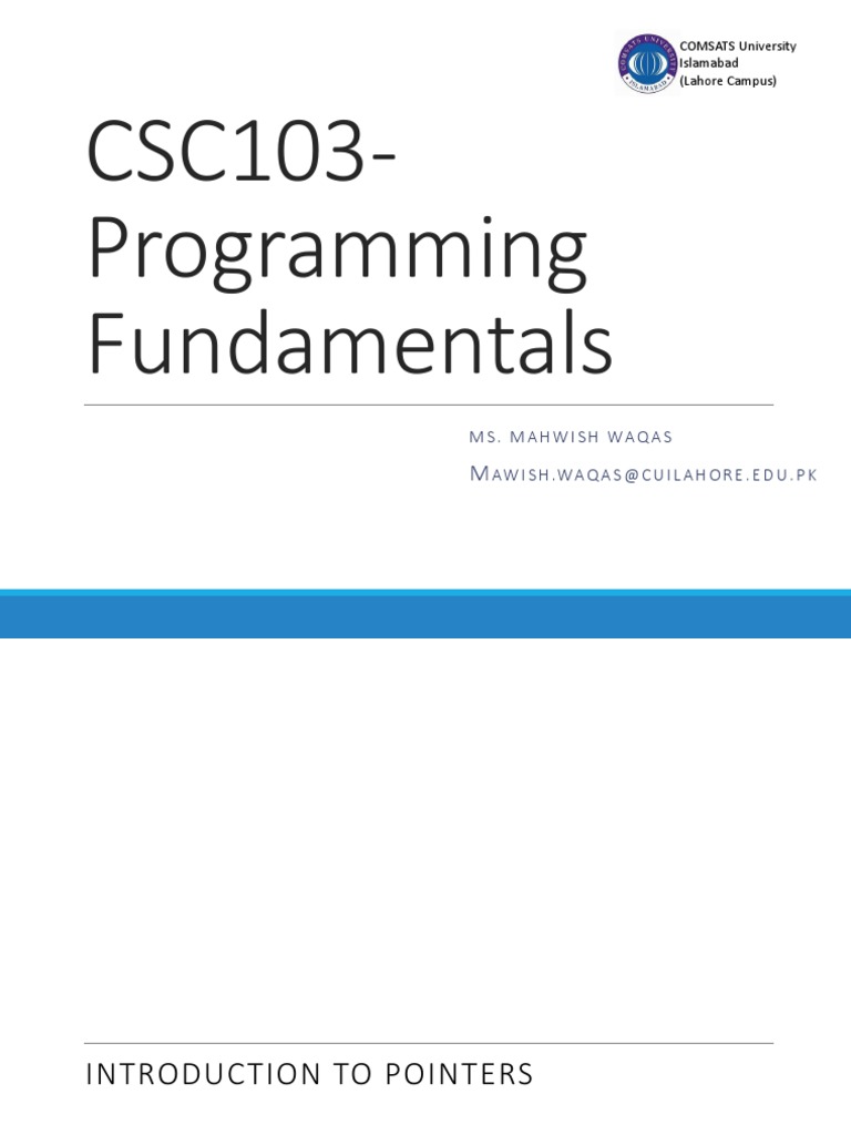 Lecture 18 Introduction To Pointers Download Free Pdf Pointer Computer Programming 