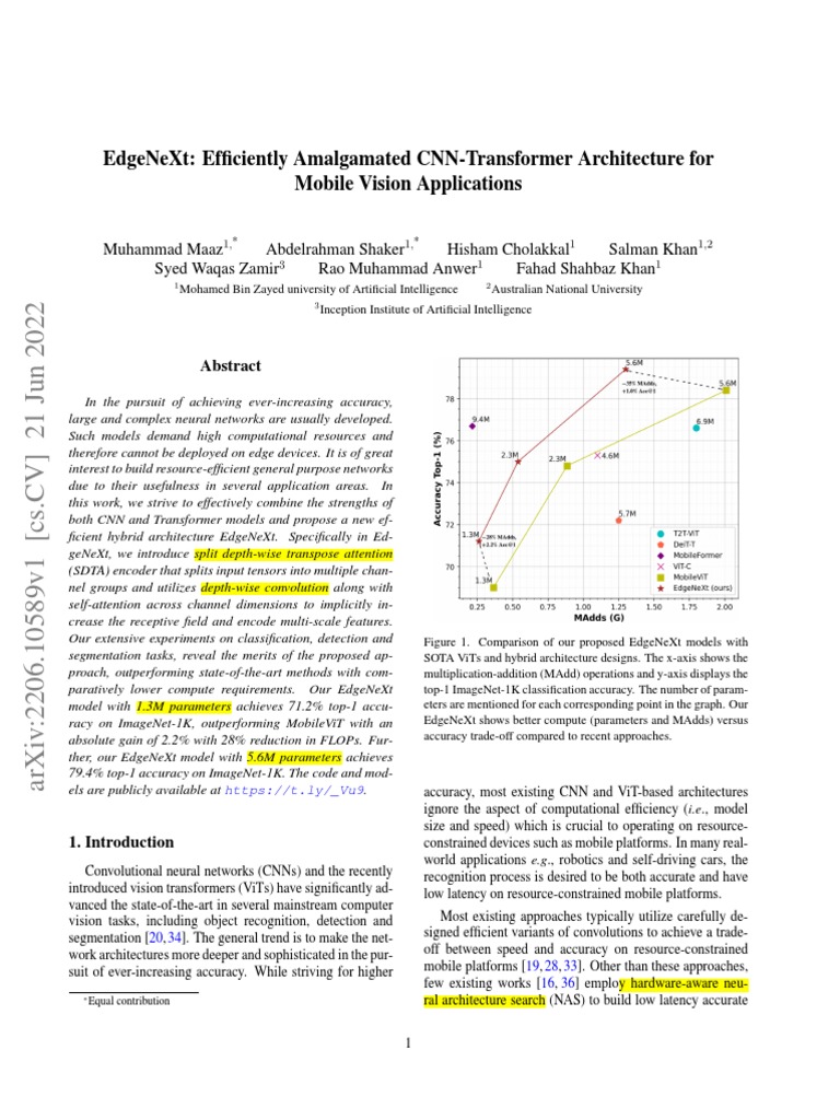 Edgenext Efficiently Amalgamated Cnn Transformer Architecture For Mobile Vision Applications