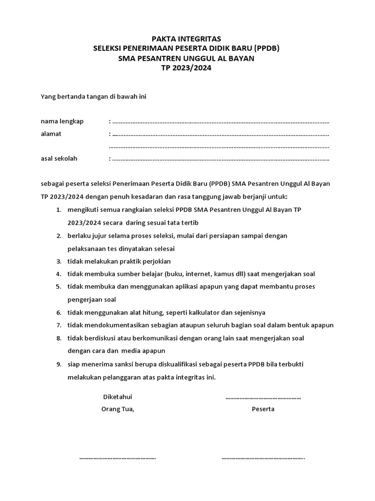 Pakta Integritas PPDB | PDF | Karier & Perkembangan