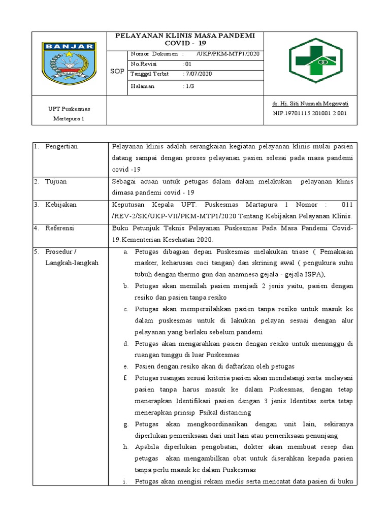 Sop Pelayanan Klinis Masa Pandemi Covid - 19 | PDF | Kesehatan Holistik | Sains & Matematika