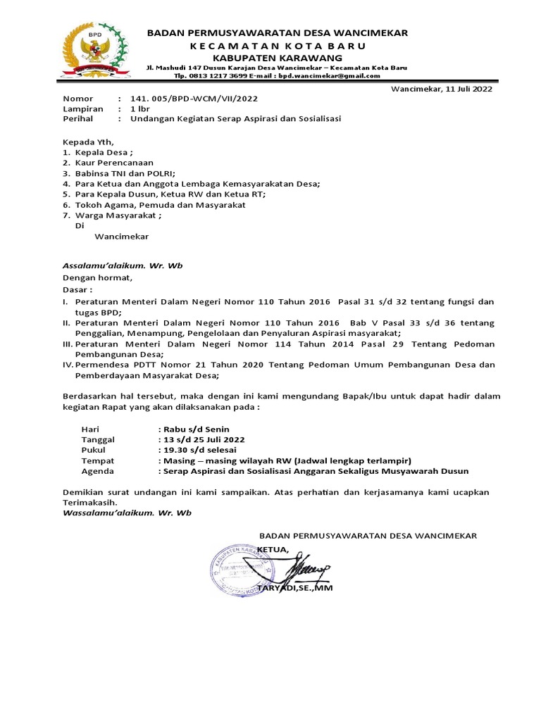 Surat Undangan Serap Aspirasi Rev | PDF