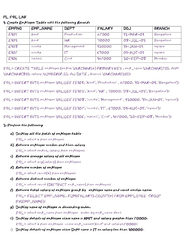 PL SQL Lab Tasks | PDF