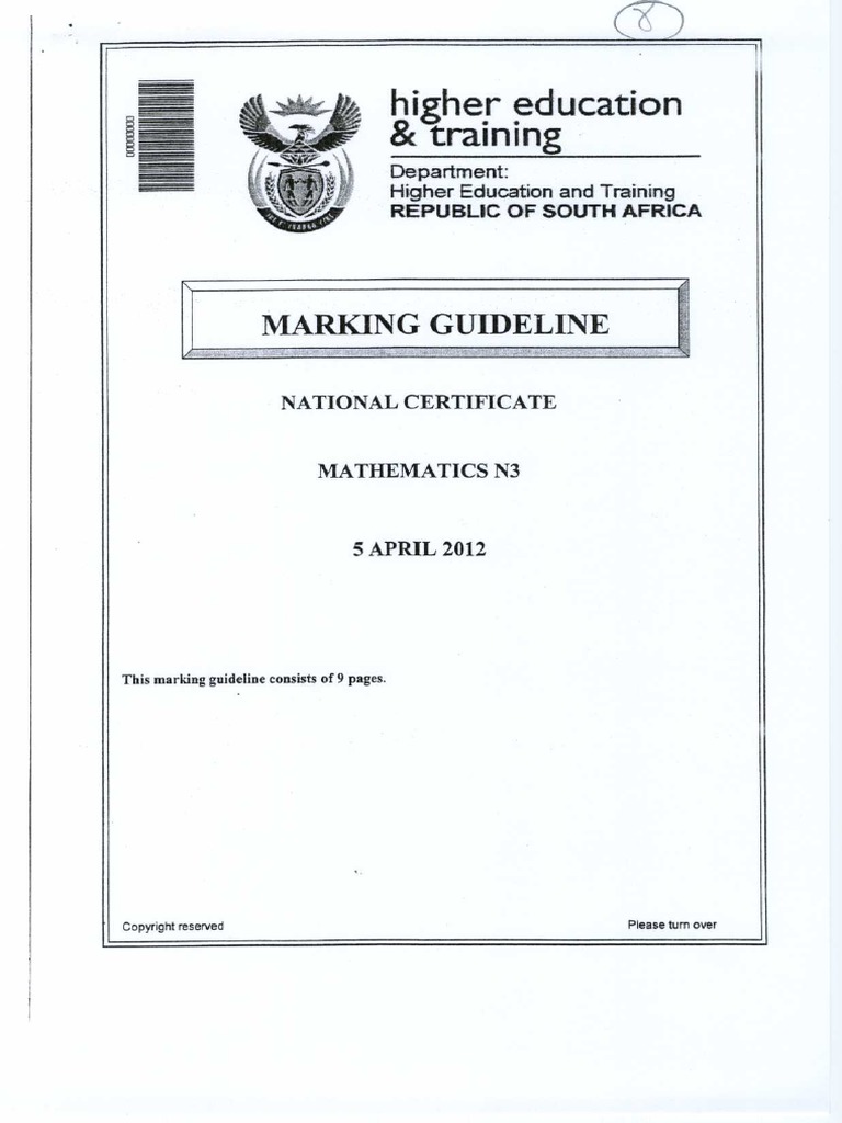 2012 April n3 Mathematics Memo | PDF