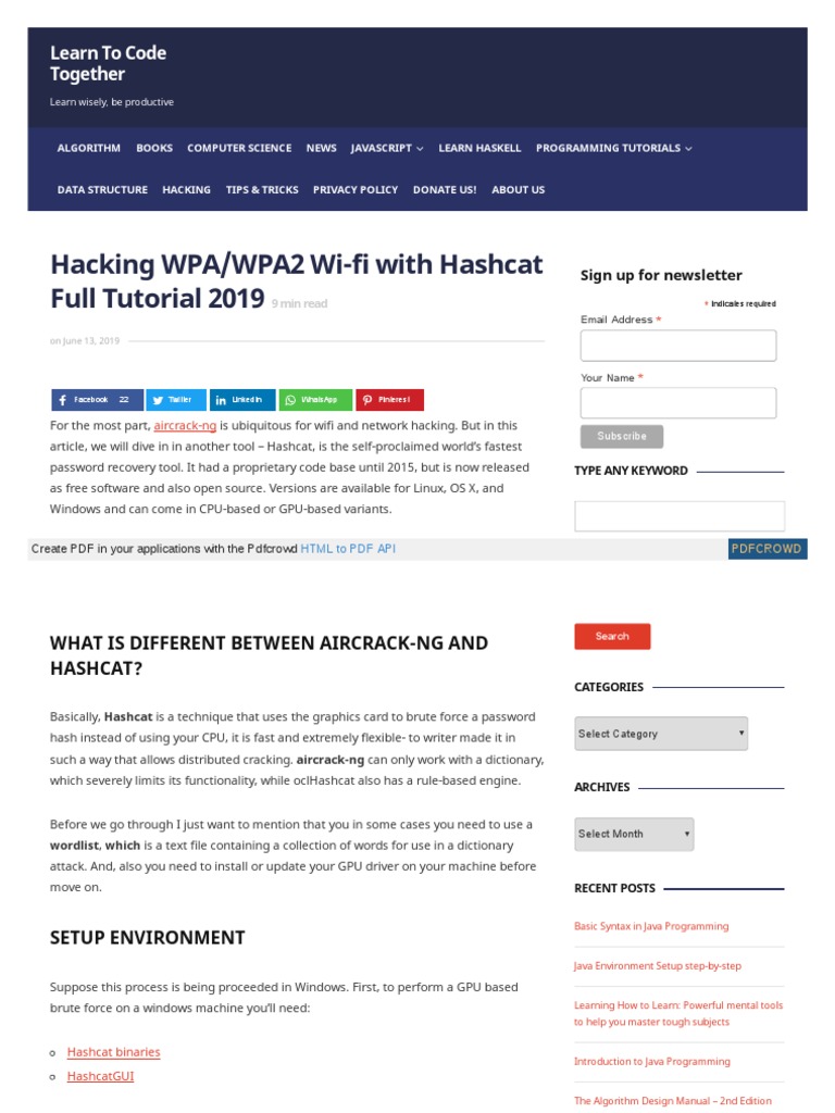 Hacking WPA-WPA2 Wi-Fi With Hashcat Full Tutorial 2019 | PDF | Password ...