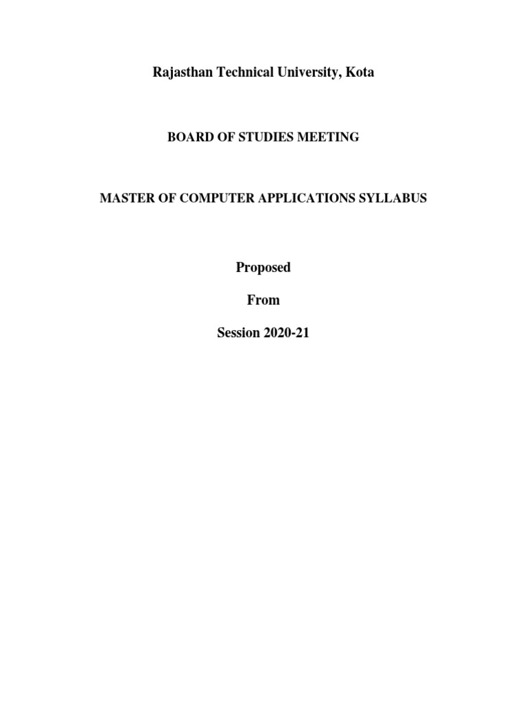 Rtu Mca Syllabus I Sem And Ii Sem Pdf