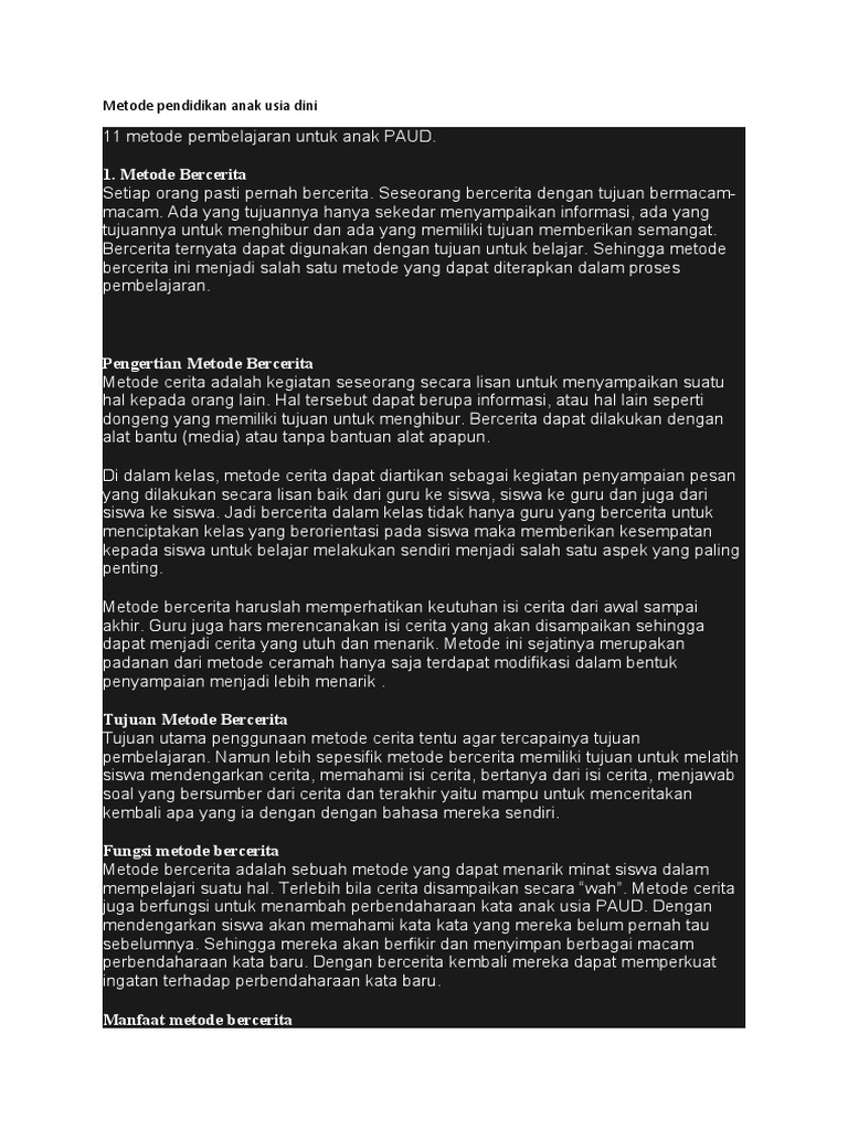 11 Metode Pembelajaran PAUD Efektif | PDF