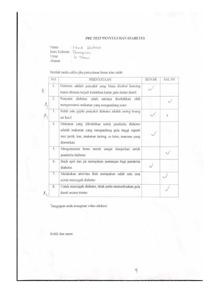 Pre Test Penyuluhan Diabetes | PDF